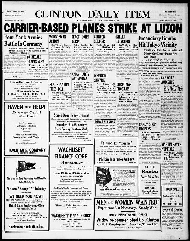Clinton Daily Item. December 15, 1944 - Digital Commonwealth