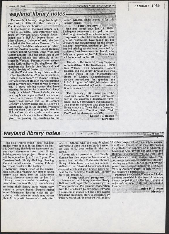 Wayland Library scrapbooks, volume 5, 1986-1988 - Digital Commonwealth