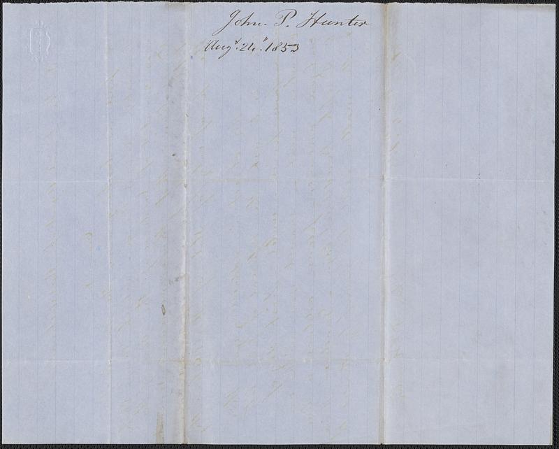 John P. Hunter to Samuel Warner, 26 Augst 1853 - Digital Commonwealth