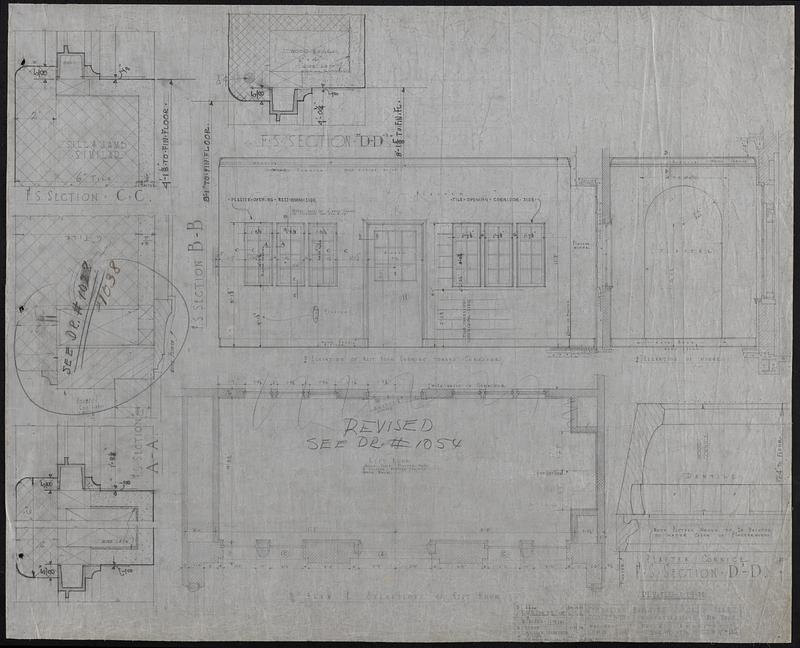 Three-quarter inch plan and elevations of rest room - Digital Commonwealth