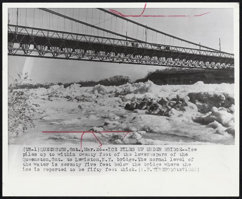 Ice Piles up Under Bridge-- Ice piles up to within twenty feet of the ...