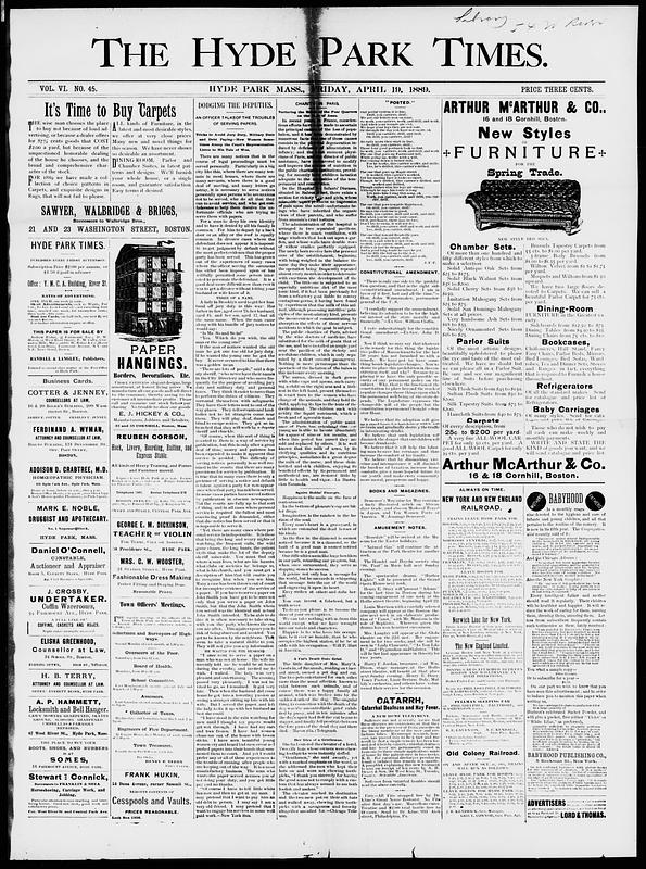 The Hyde Park Times. April 19, 1889 - Digital Commonwealth