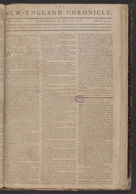 In Congress, July 4, 1776 : a declaration by the representatives of the ...