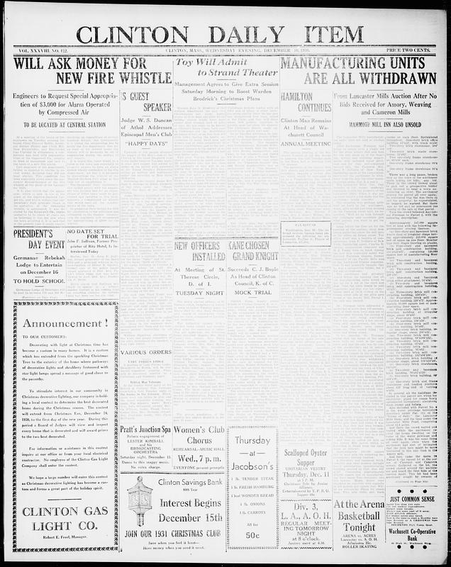 Clinton Daily Item. December 10, 1930 - Digital Commonwealth