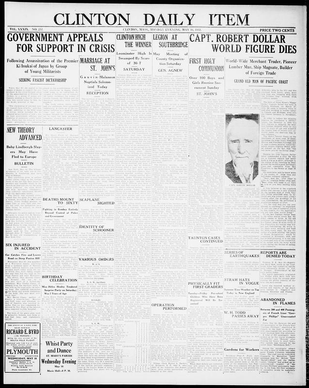 Clinton Daily Item. May 16, 1932 - Digital Commonwealth