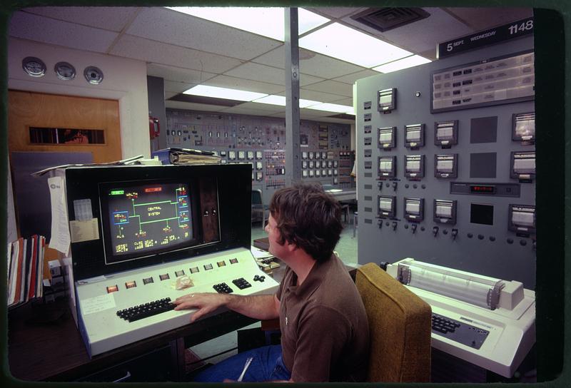 Liquefied natural gas plant control room computer monitor, Everett ...