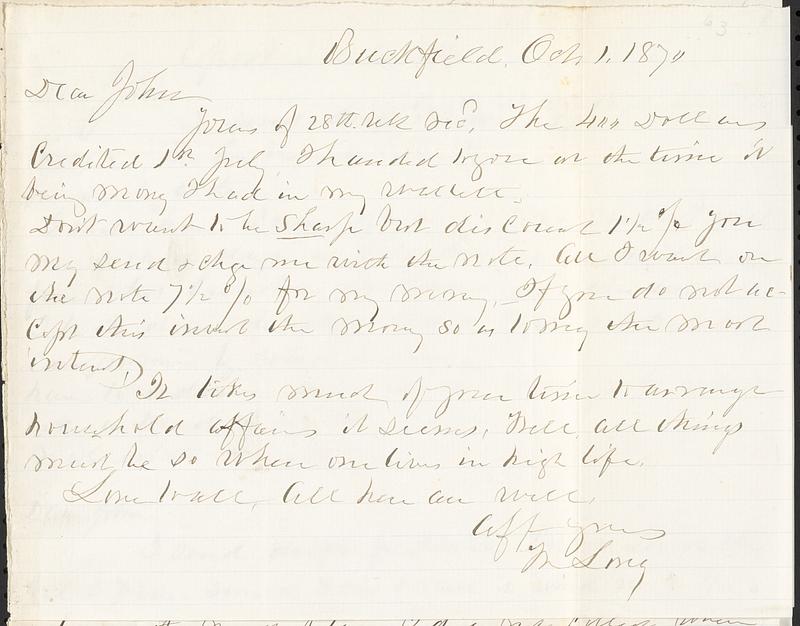 Letter from Zadoc Long to John D. Long, October 1, 1870 - Digital ...