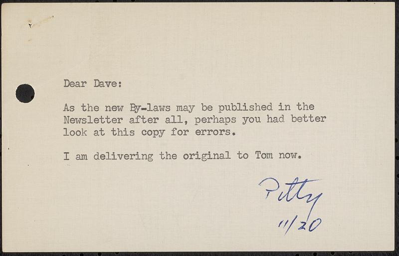 LCRC By-Laws as Adopted November 18, 1963 with note to David Reiner ...