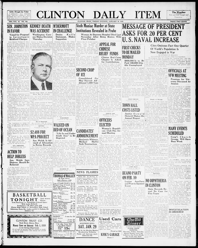 Clinton Daily Item. January 28, 1938 - Digital Commonwealth