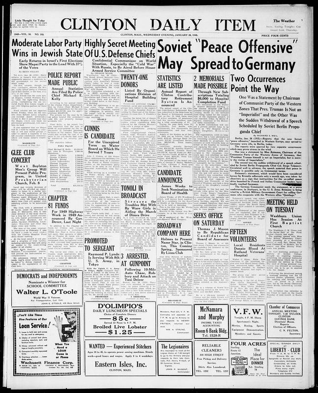 Clinton Daily Item. January 26, 1949 - Digital Commonwealth