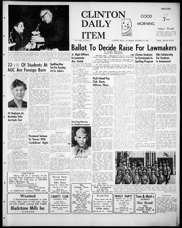 Clinton Daily Item. October 20, 1962 - Digital Commonwealth