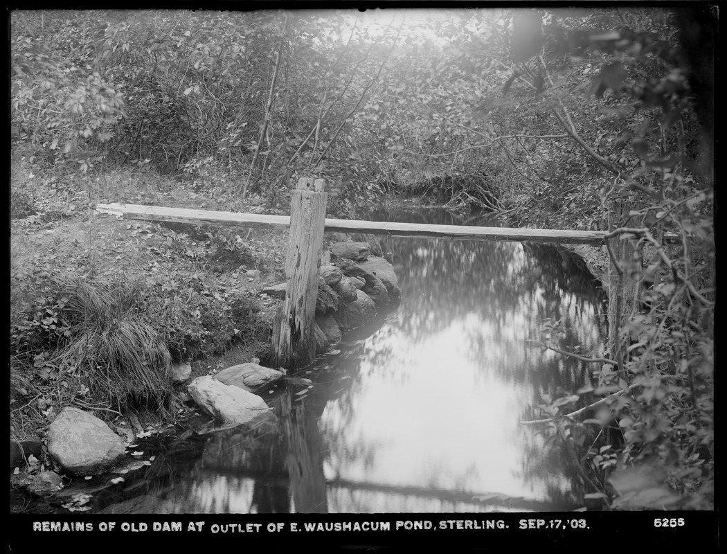 Wachusett Reservoir, remains of old dam at outlet of East Waushacum ...