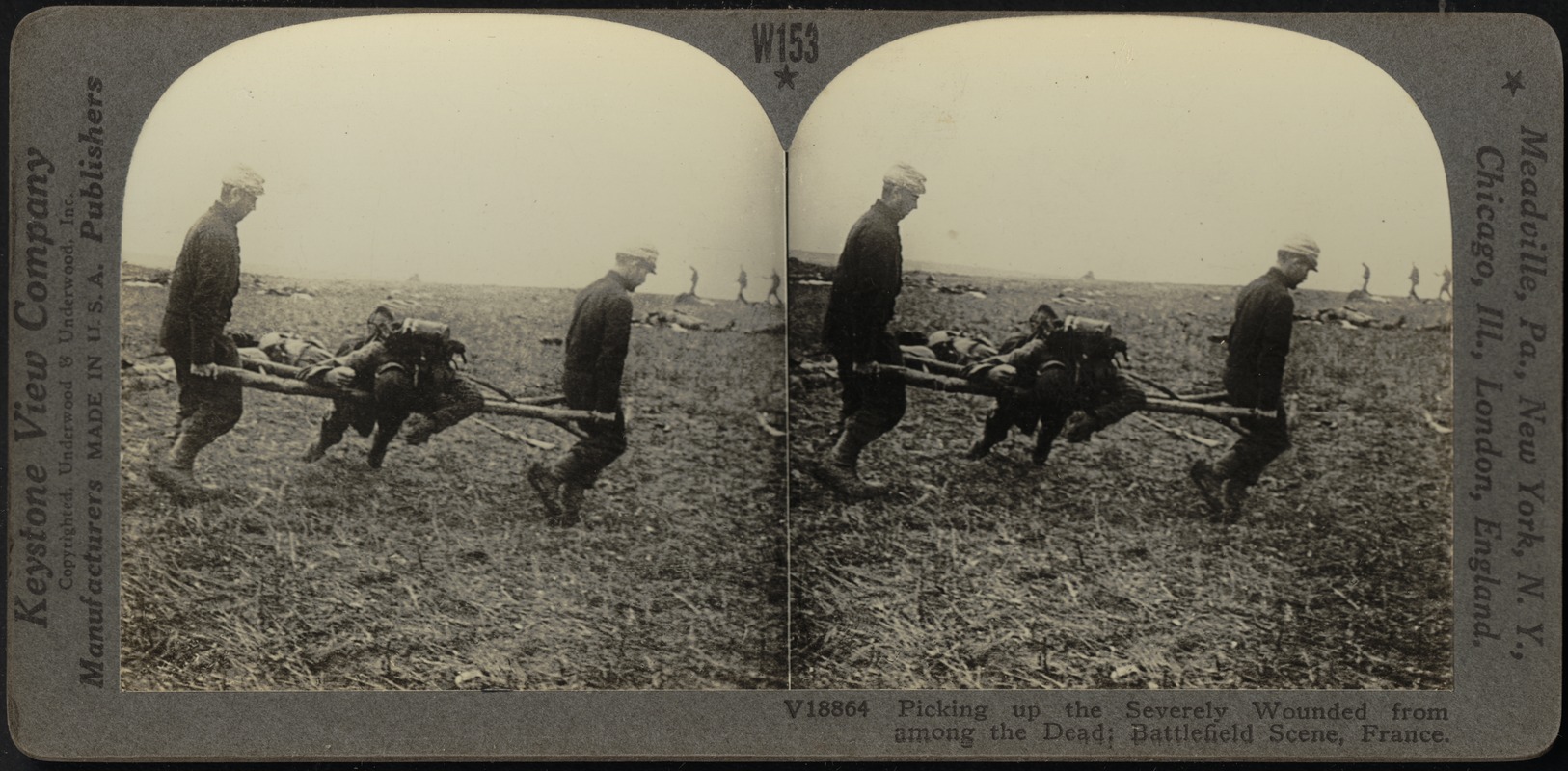 Rescuing the wounded from among the dead, battlefield scene, France ...