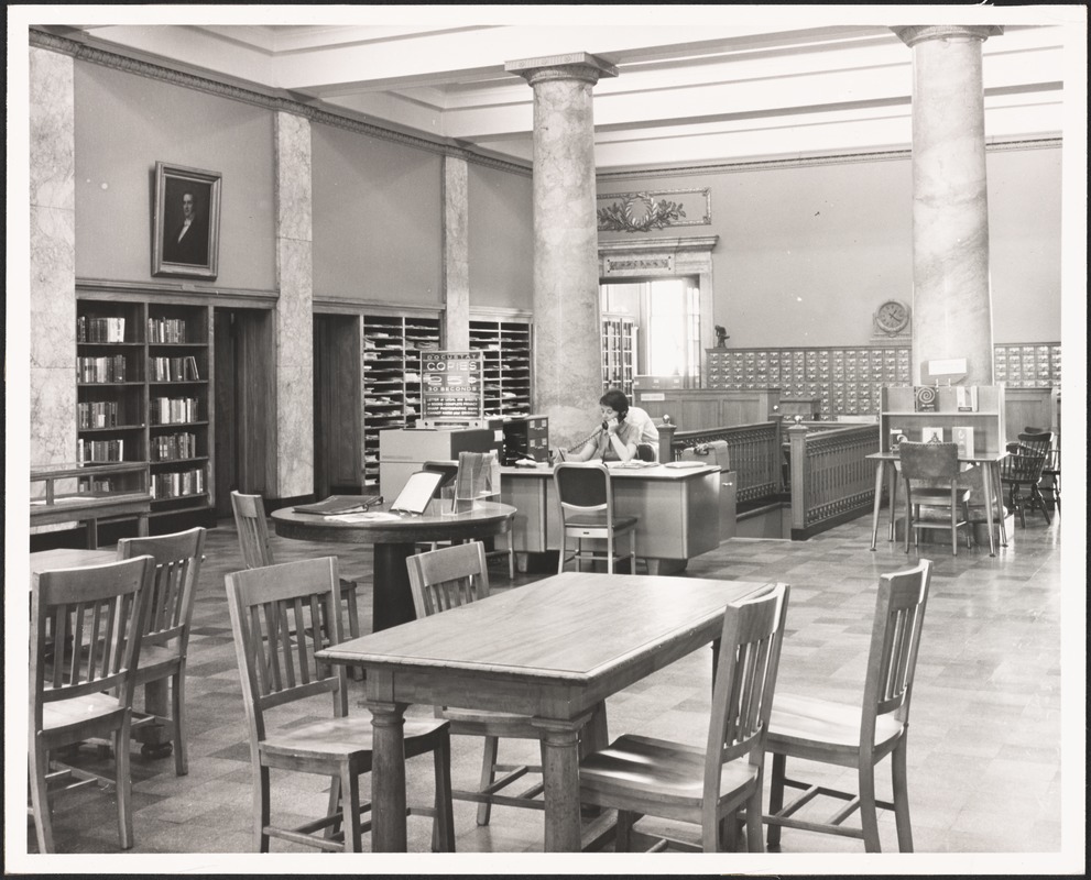 Public Library, Readers Advisor desk. Mary Kelley, Loan Dept. supv ...