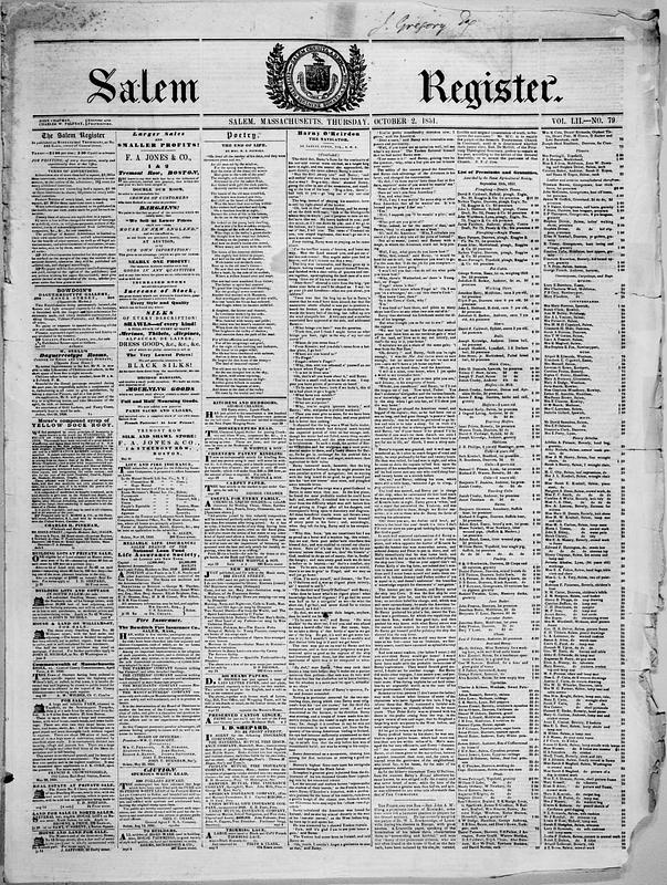 Salem Register. October 02, 1851 - Digital Commonwealth