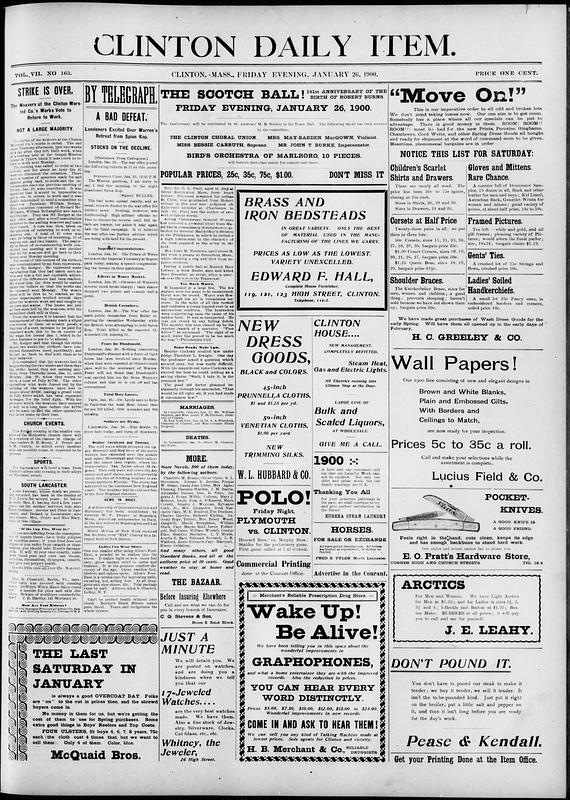 Clinton Daily Item. January 26, 1900 - Digital Commonwealth
