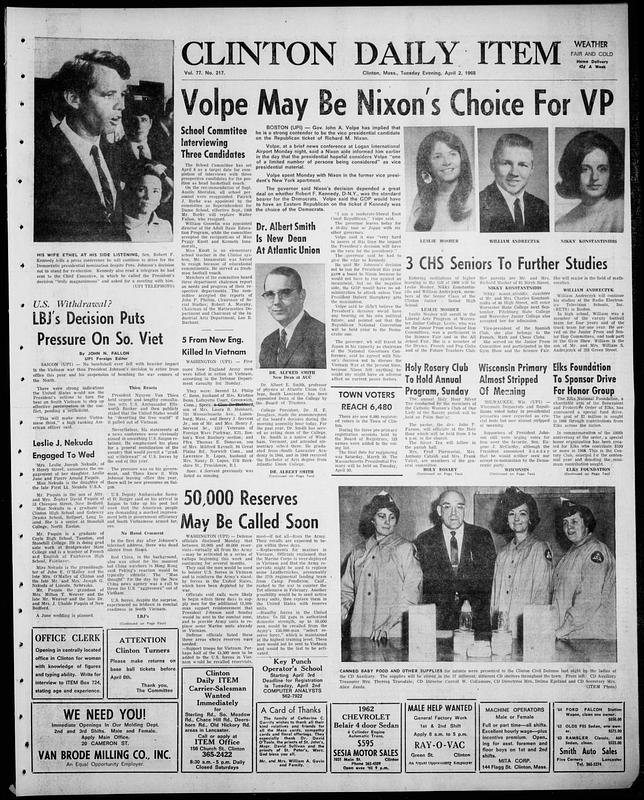 Clinton Daily Item. April 02, 1968 - Digital Commonwealth