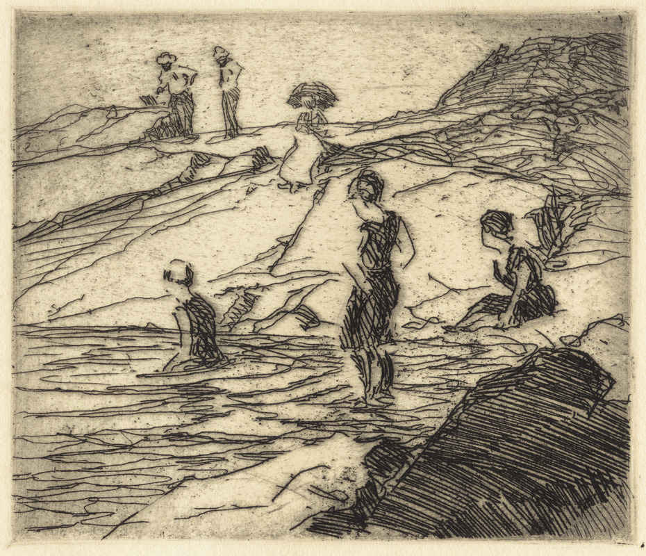 Three bathers with artist - Digital Commonwealth