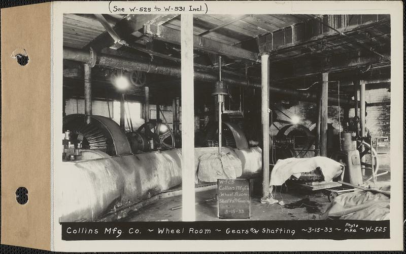 Collins Manufacturing Co., wheel room, gears and shafting, Wilbraham ...
