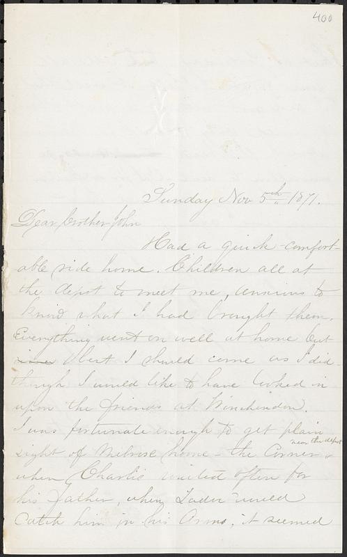 Letter from Ruth Ann B. Strout to John D. Long, November 5, 1871 ...