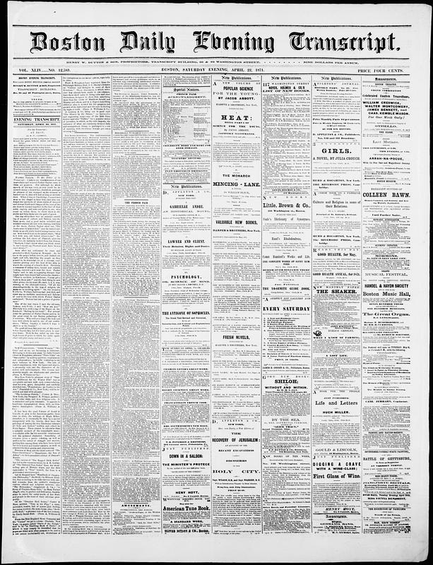 Boston Daily Evening Transcript. April 22, 1871 - Digital Commonwealth