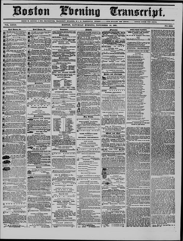 Boston Evening Transcript. November 16, 1861 - Digital Commonwealth