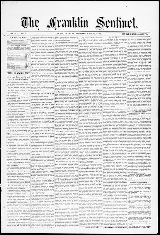 The Franklin Sentinel. June 23, 1896 - Digital Commonwealth