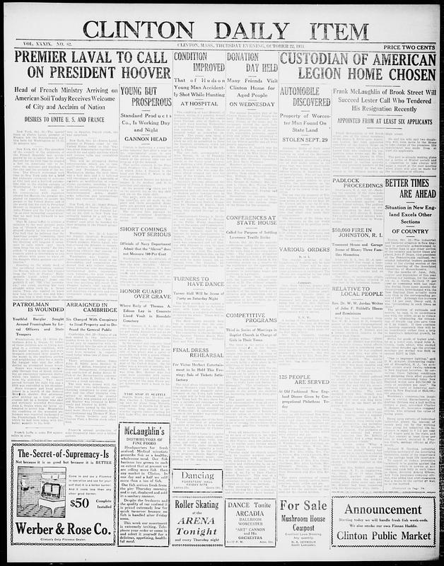 Clinton Daily Item. October 22, 1931 - Digital Commonwealth