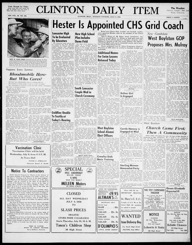 Clinton Daily Item. July 08, 1958 - Digital Commonwealth