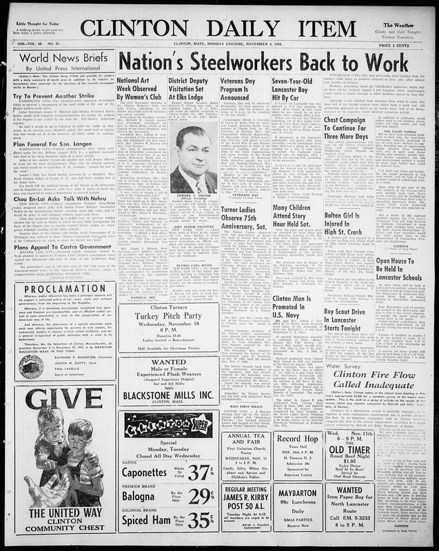 Clinton Daily Item. November 09, 1959 - Digital Commonwealth
