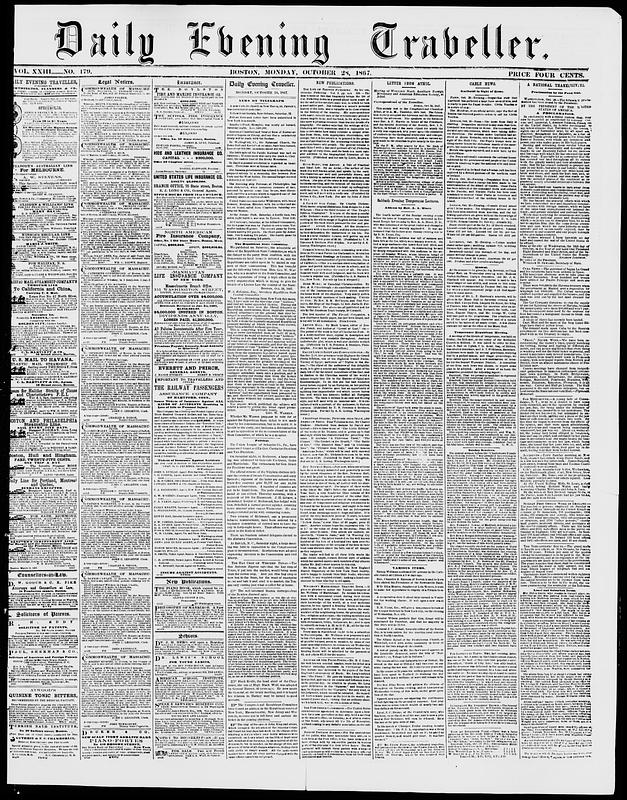 Daily Evening Traveller. October 28, 1867 - Digital Commonwealth