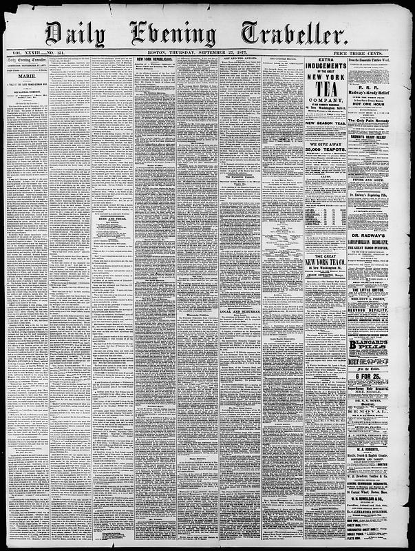 Daily Evening Traveller. September 27, 1877 - Digital Commonwealth