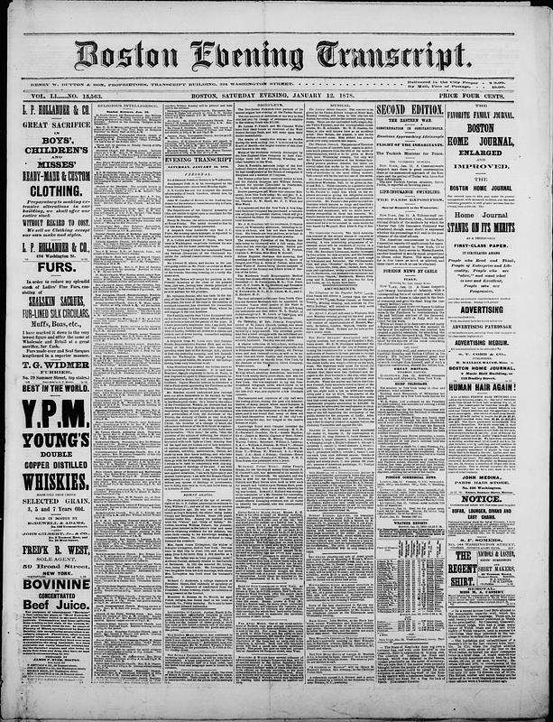 Boston Evening Transcript. January 12, 1878 - Digital Commonwealth