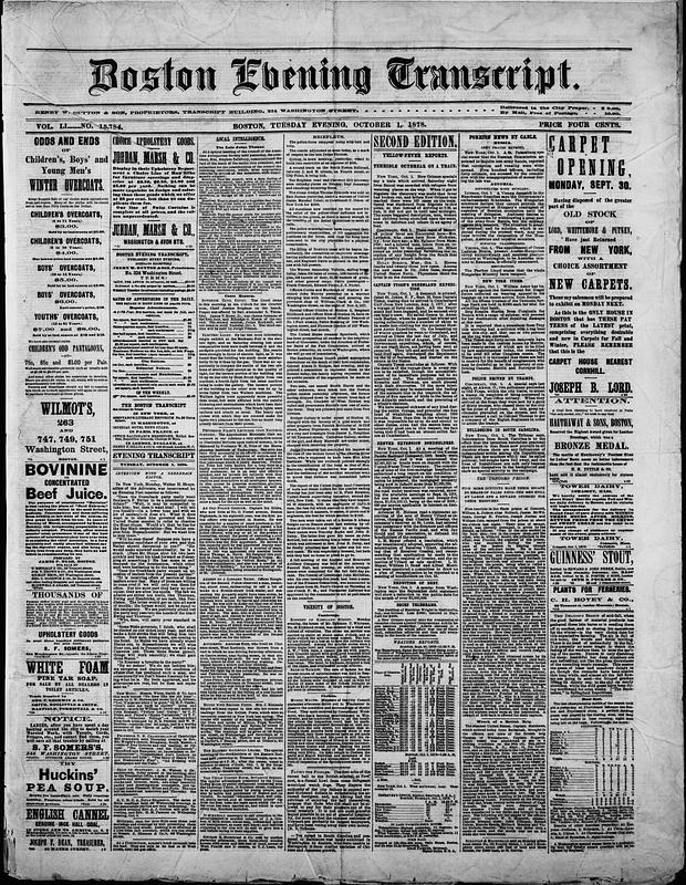 Boston Evening Transcript. October 01, 1878 - Digital Commonwealth