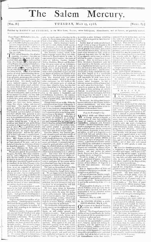 The Salem Mercury. May 27, 1788 - Digital Commonwealth