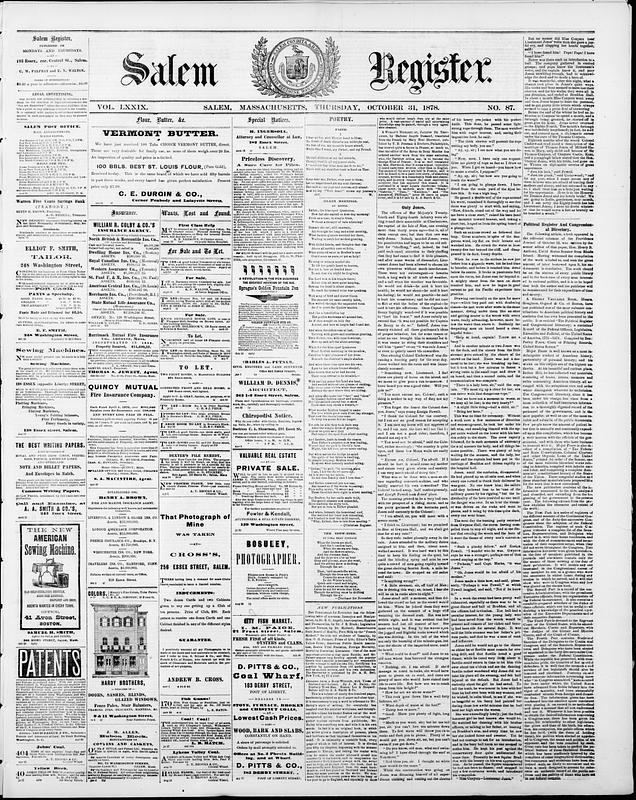 Salem Register. October 31, 1878 - Digital Commonwealth