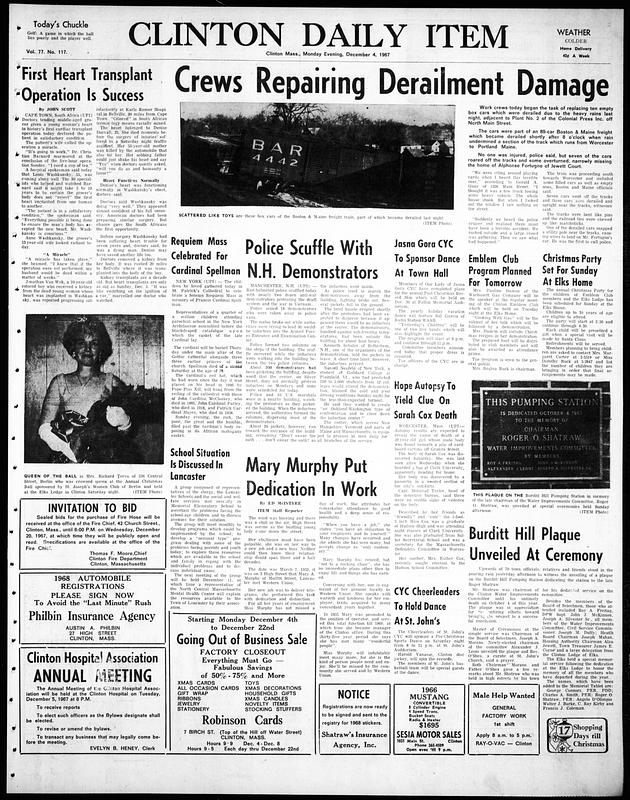 Clinton Daily Item. December 04, 1967 - Digital Commonwealth