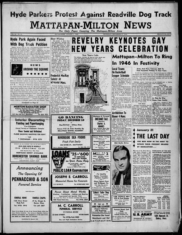 Mattapan-Milton News. December 27, 1945 - Digital Commonwealth