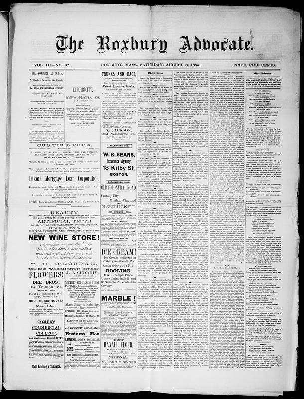The Roxbury Advocate. August 08, 1885 - Digital Commonwealth