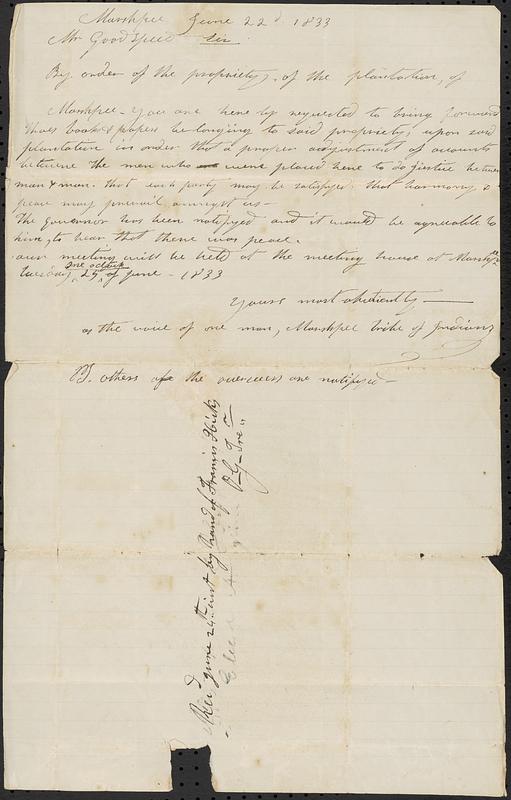 Mashpee Revolt, 1833-1834 - Letter from Mashpee Indians to Obed ...