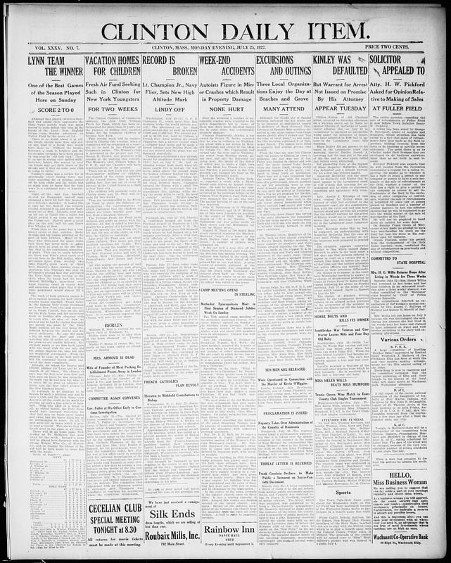 Clinton Daily Item. July 25, 1927 - Digital Commonwealth