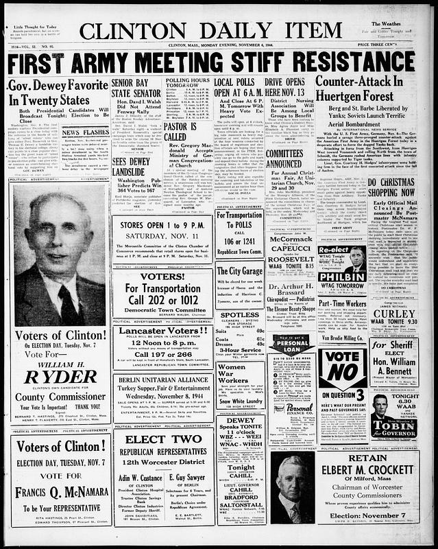 Clinton Daily Item. November 06, 1944 - Digital Commonwealth