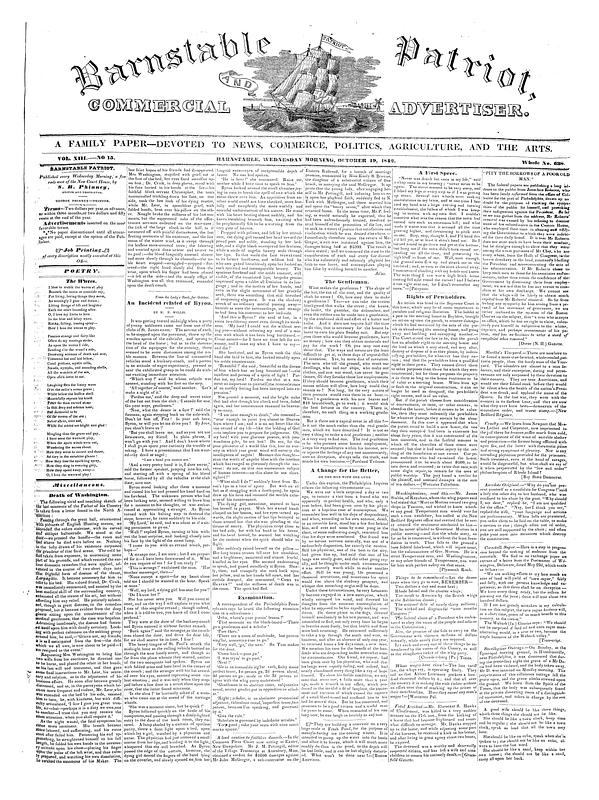 Barnstable Patriot, and Commercial Advertiser. October 19, 1842 ...