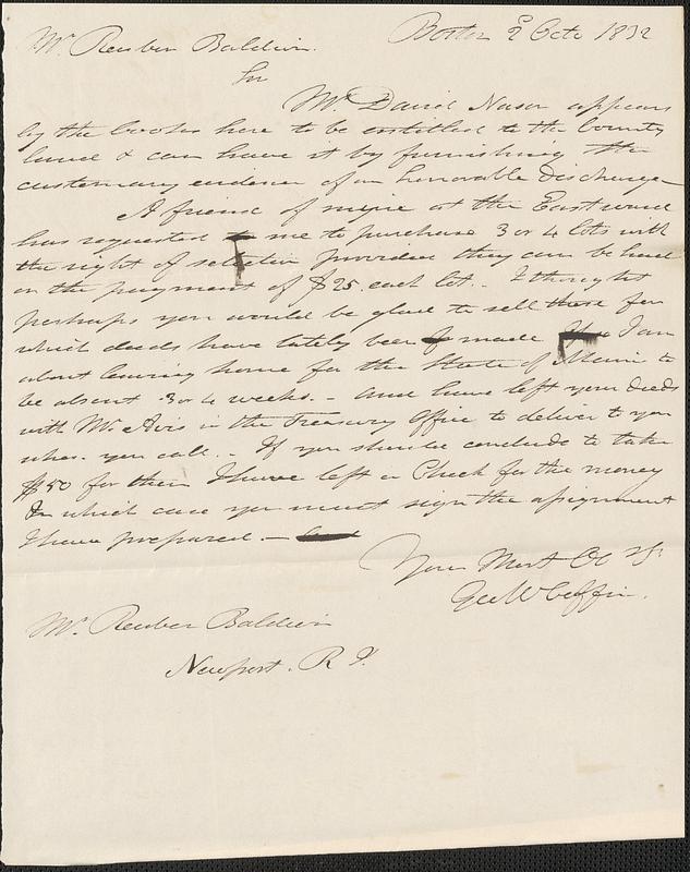 George Coffin to Reuben Baldwin, 2 October 1832 - Digital Commonwealth