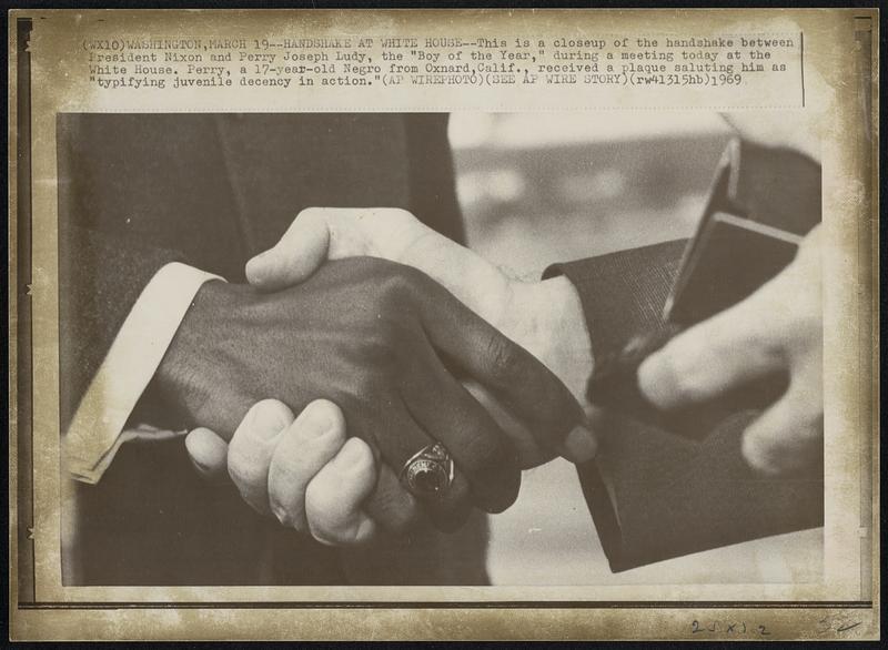 Handshake at White House -- This is a closeup of the handshake between ...