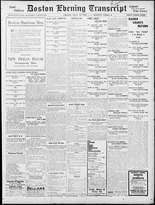 Boston Evening Transcript. July 13, 1917 - Digital Commonwealth