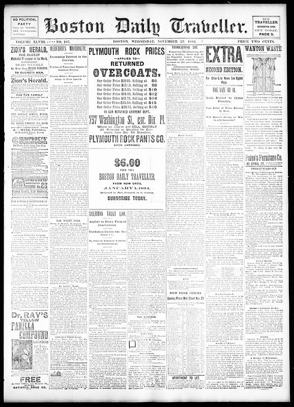 Boston Daily Traveller. November 23, 1892 - Digital Commonwealth