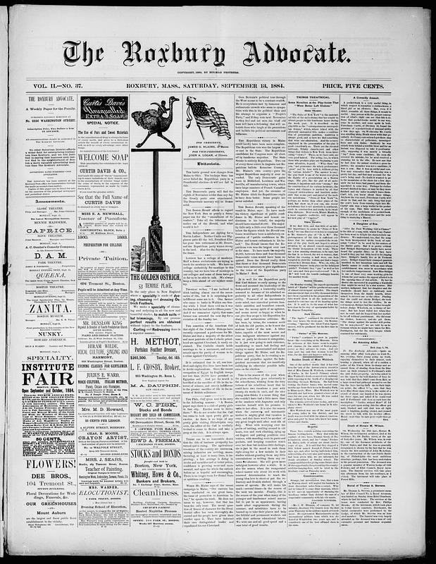 The Roxbury Advocate. September 13, 1884 - Digital Commonwealth