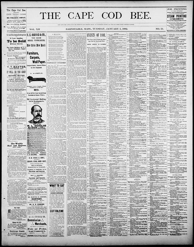 The Cape Cod Bee. January 05, 1892 - Digital Commonwealth