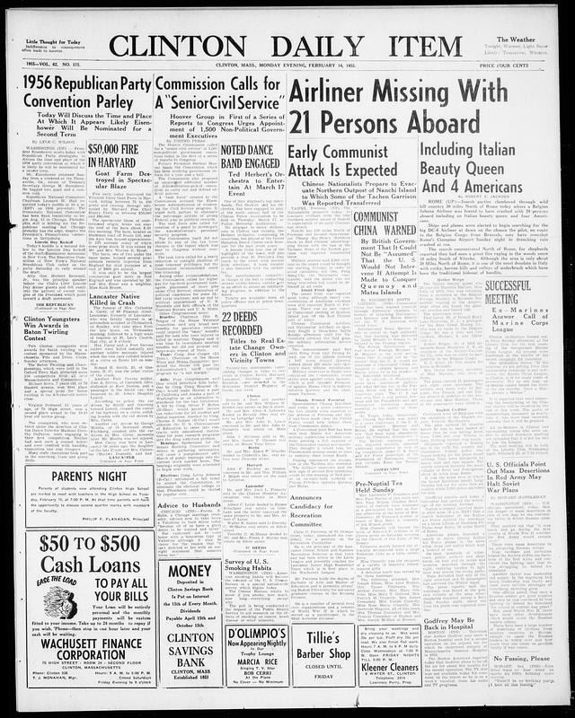 Clinton Daily Item. February 14, 1955 - Digital Commonwealth